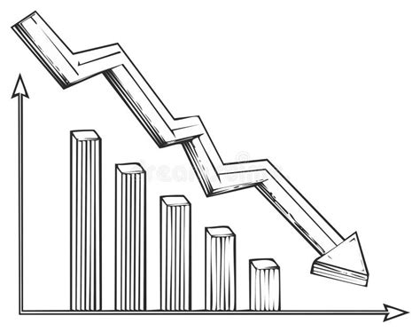 Hand Drawn Falling Graph Line Over Declining Bar Chart Representing Economic Recession And