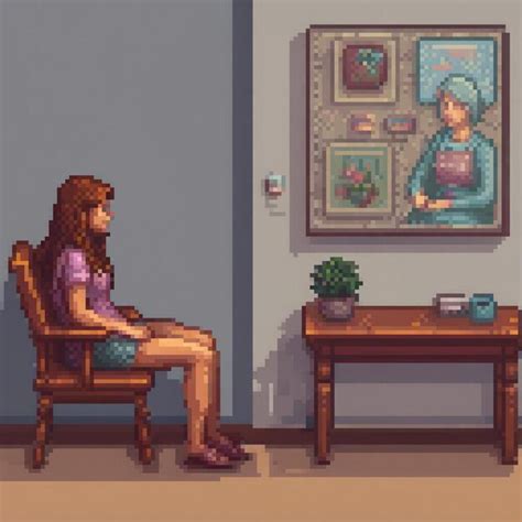 Pixel Art Of A Woman Enjoying Art In A Cozy Setting Premium Ai