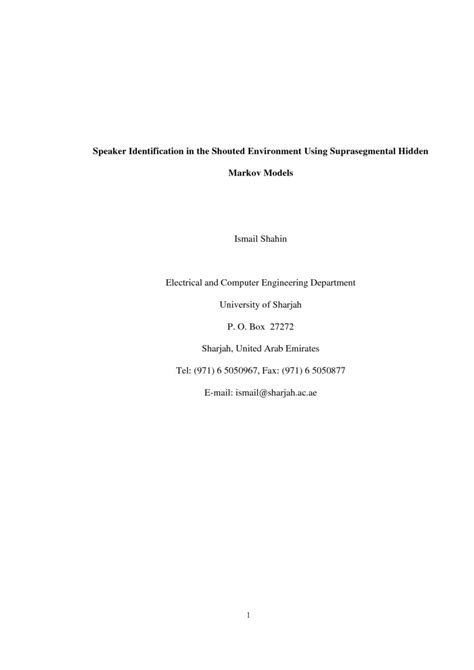 Speaker Identification In The Shouted Environment Using Suprasegmental Hidden Markov Models Deepai