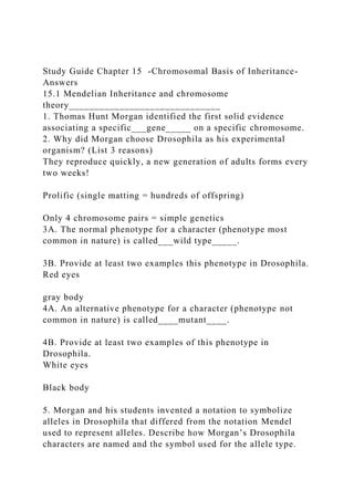 Study Guide Chapter Chromosomal Basis Of Inheritance Answers Docx