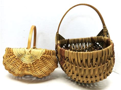 Lot Detail 2 Alamance County Oak Split Baskets Wall Basket With Red Accents And Round Egg