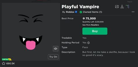 Roblox Limited Playful Vampire For Sale Video Gaming Video Games