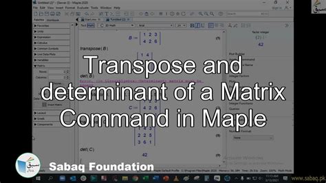 Transpose And Determinant Of A Matrix Command In Maple Math Lecture