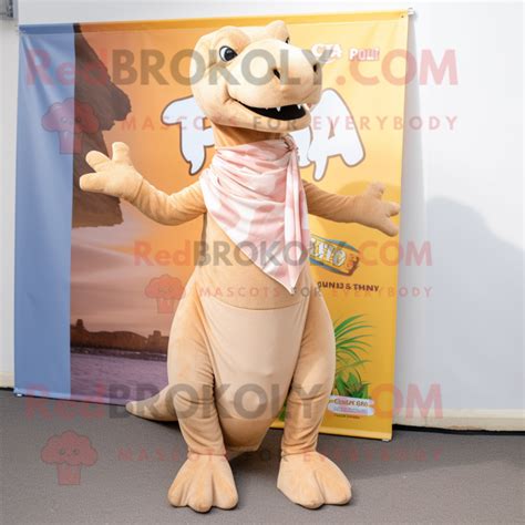 Tan T Rex Mascot Costume Character Dressed With A Maxi Dress And
