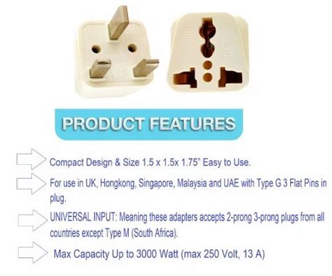13amp Flat Pin Type G Conversion Plug Adapter For Uk Uae Hong Kong