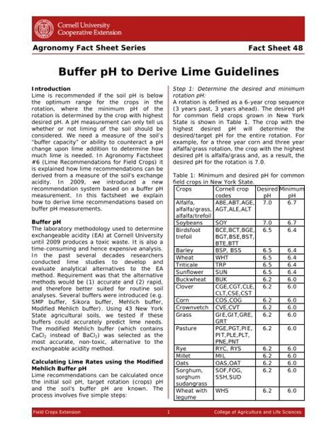 Buffer Ph To Derive Lime Guidelines Cornell University Nutrient