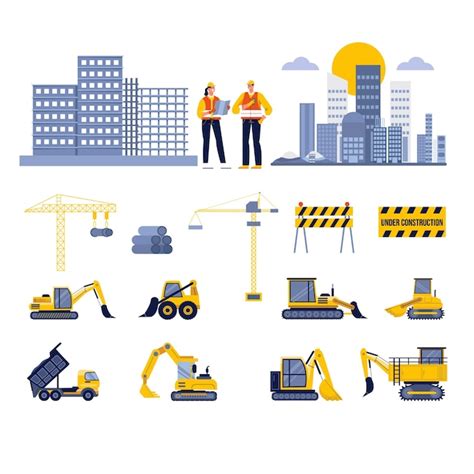 Colección De Elementos De Construcción De Edificios Planos Vector Premium