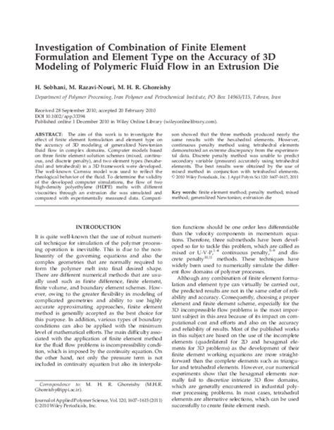 Pdf Effect Of Finite Element Method On 3d Polymer Flow Modeling