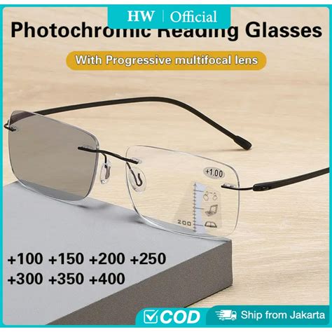 Jual HW Kacamata Baca Jalan Plus Pria Progresif Frameless Photochromic