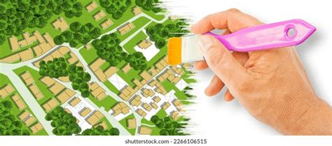 Imaginary City Map With Residential Buildings Roads Gardens Green