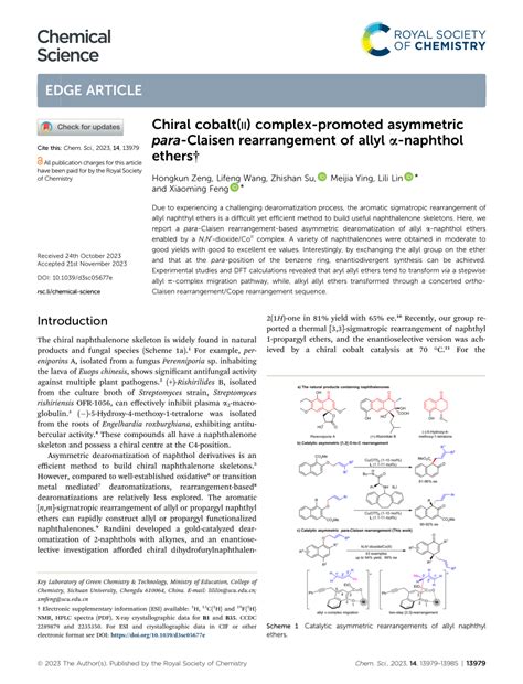 Pdf Chiral Cobalt Ii Complex Promoted Asymmetric Para Claisen