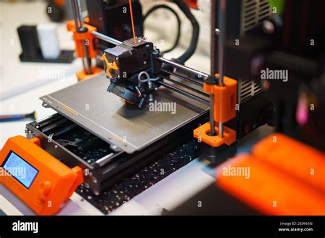 3d Printer Prototype Object Machine Display Orange Elements Creating Model Process Isometric