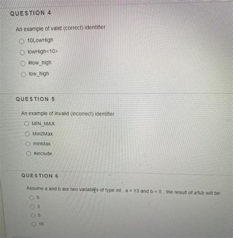 solved question 4 an example of valid correct identifier