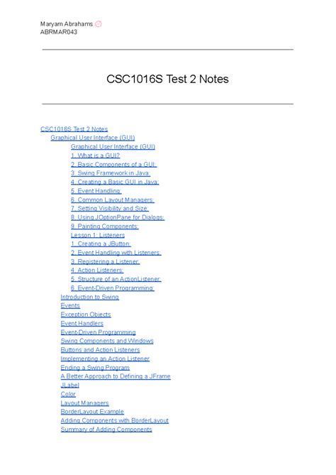 Csc S Test Notes Gui Uml Defining Classes Ii Arrays Maryam