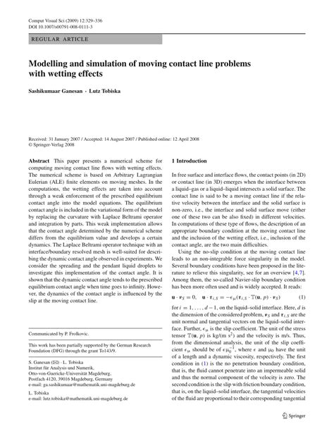 Pdf Modelling And Simulation Of Moving Contact Line Problems With Wetting Effects