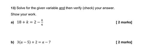 solved 13 solve for the given variable and then verify
