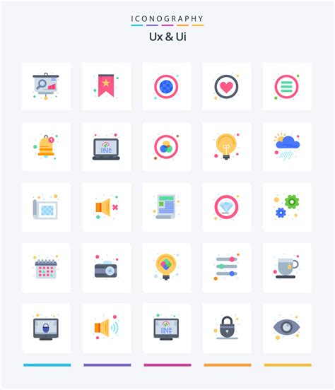 Creative Ux And Ui Flat Icon Pack Such As Menu List Global Like App Vector Art