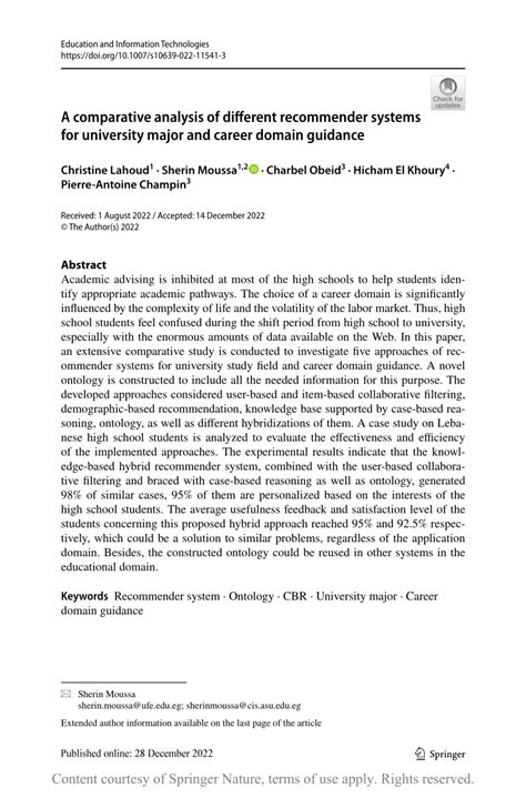 Pdf A Comparative Analysis Of Different Recommender Systems For University Major And Career