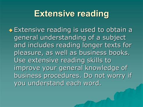 Reading Skills Skimming Scanning Extensive Reading Intensive Reading