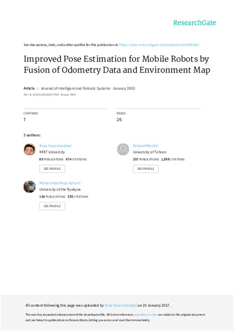 Pdf Improved Pose Estimation For Mobile Robots By Fusion Of Odometry Data And Environment Map