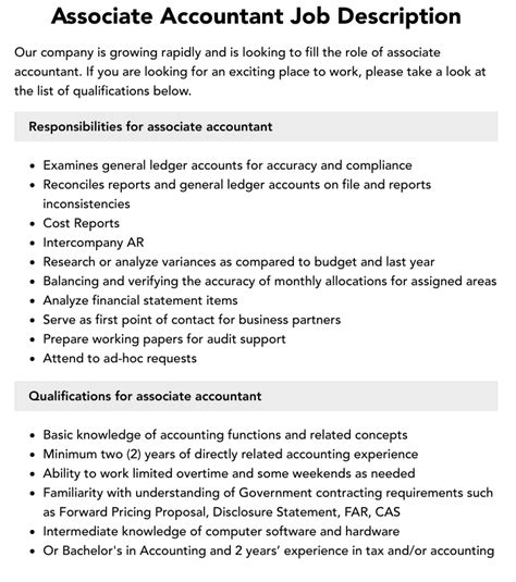 Associate Accountant Job Description Velvet Jobs