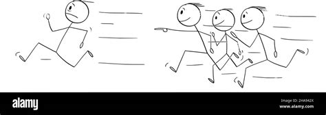 Crowd Of Fans Chasing Running Celebrity Person Vector Cartoon Stick