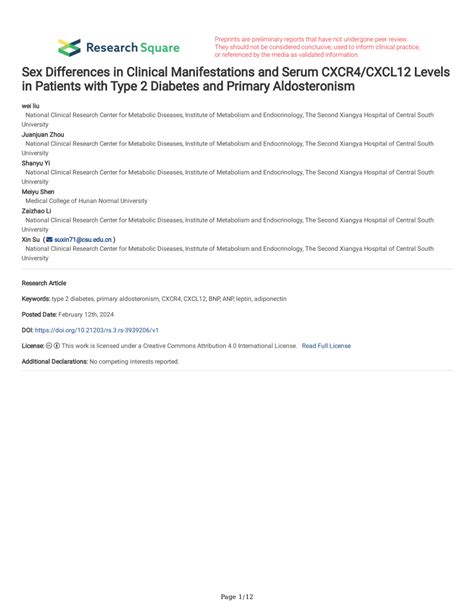 Pdf Sex Differences In Clinical Manifestations And Serum Cxcr4cxcl12