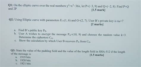Solved Q1 On The Elliptic Curve Over The Real Numbers
