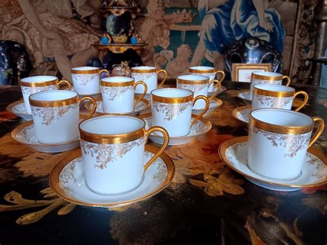Proantic Haviland Diplomate Luxueux Service à Café De 12 Tasses Et