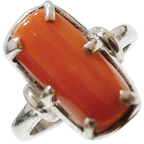 Natural Moonga Red Corel Silver Ring Original And Certified Astrology Remedial Products