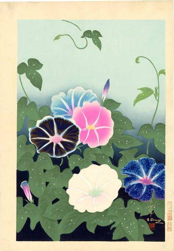 Bakufu Ohno Morning Glories 1950s Woodblock Nr