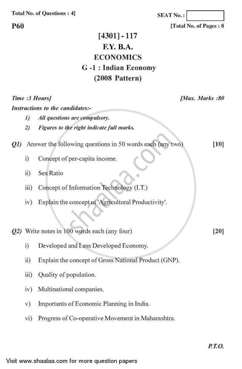 Question Paper Ba Economics 1st Year Fyba Economics General Paper 1
