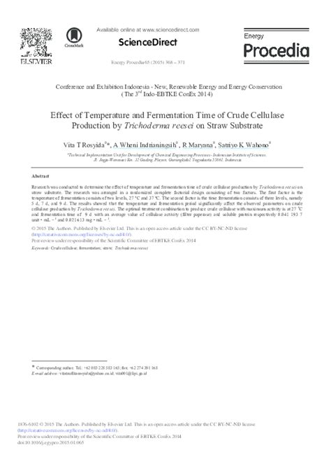 Pdf Effect Of Temperature And Fermentation Time Of Crude Cellulase