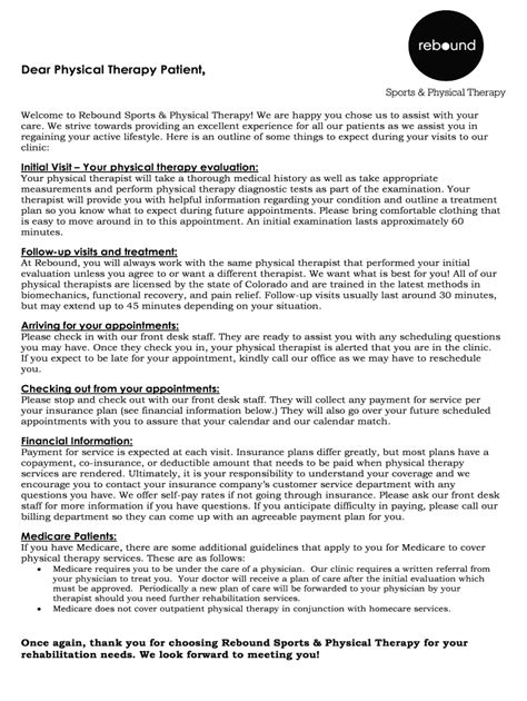 Fillable Online Physical Therapy Forms Rebound Sports And Physical