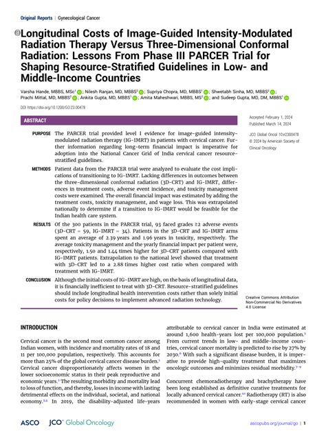Pdf Longitudinal Costs Of Image Guided Intensity Modulated Radiation Therapy Versus Three