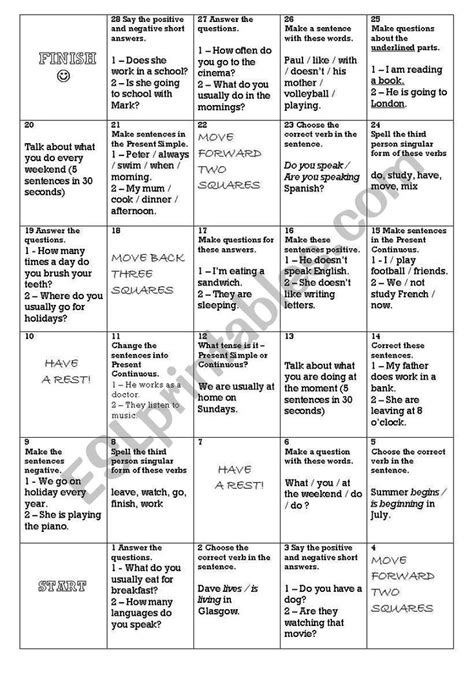 Present Simple And Continuous Board Game Esl Worksheet By Karola