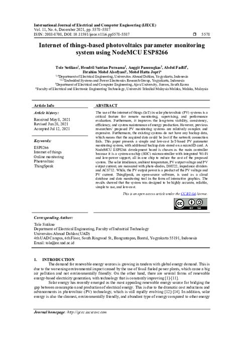 Pdf Internet Of Things Based Photovoltaics Parameter Monitoring
