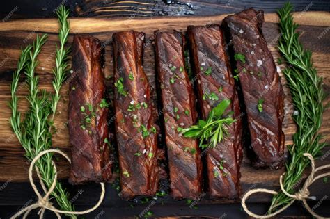 Premium Ai Image Overhead Shot Of Hickory Smoked Ribs With Garlic Cloves