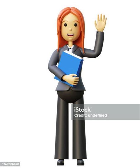 3d 여자 넥타이와 셔츠를 입은 사업가 사무실 직원이 동료를 맞이합니다 3d 렌더링 격리 경영자에 대한 스톡 사진 및 기타 이미지 Istock