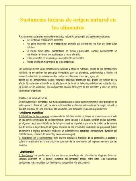 Sustancias Tóxicas De Origen Natural En Los Alimentos Pdf Nutrición