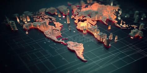 Highly Detailed 3d World Map With City Building And Dynamic Lighting Aig35 Stock Illustration