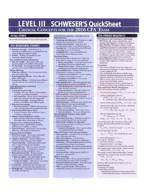 2016 Cfa Level 3 Quicksheet Pdf