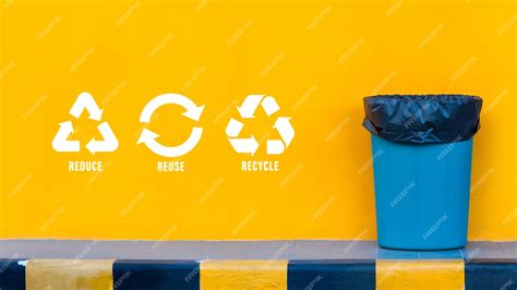 Premium Photo Reduce Reuse Recycle Symbol With Garbage Bin On Yellow