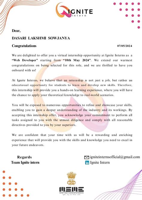 lakshmi sowjanya dasari on linkedin internshipofferletter