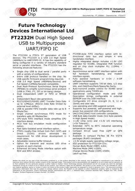 Ft2232h：全能usb转uartfifo接口芯片手册 Csdn文库