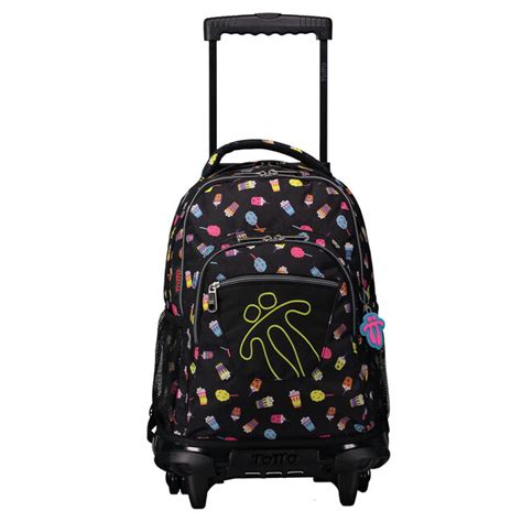 Mochila Escolar Con Ruedas Renglones Negro Tottoes