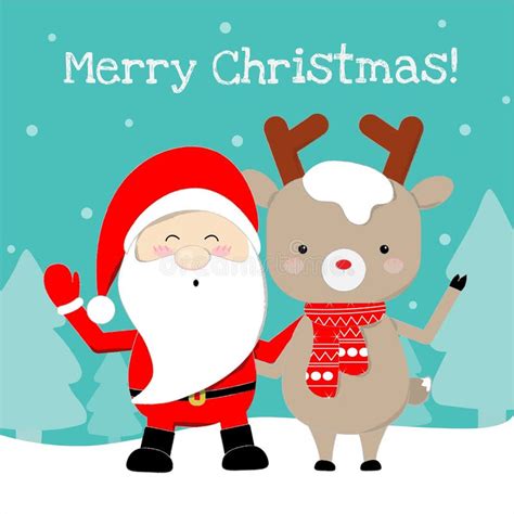 Cute Santa Claus And Reindeer Cartoon Lovely Christmas Background
