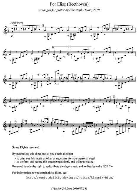 Für Elise Von Ludwig Van Beethoven Download Gitarre Noten