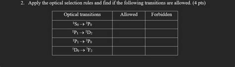 Solved 2 Apply The Optical Selection Rules And Find If The
