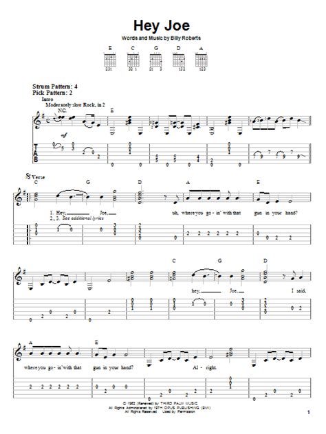 Hey Joe By Jimi Hendrix Easy Guitar Tab Guitar Instructor